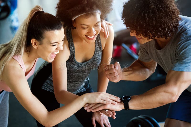Happy Successful Fitness Class after Training in Modern Gym Stock Photo ...