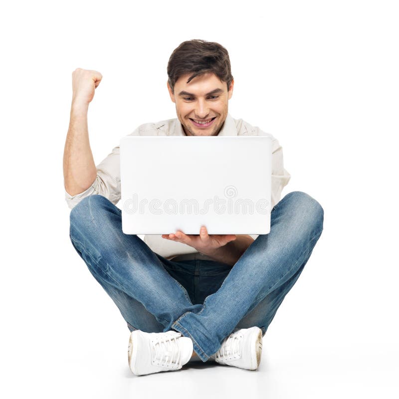 Happy Man Working on Laptop Stock Image - Image of modern, happy: 16501201