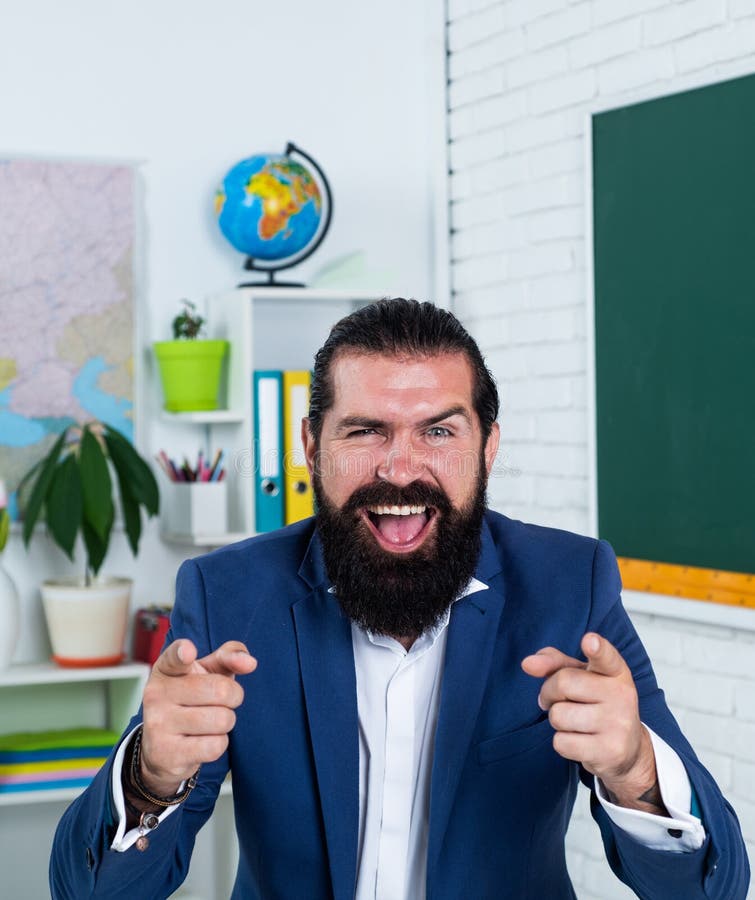 Happy and Successful Teacher Man in Classroom, School Education Stock ...