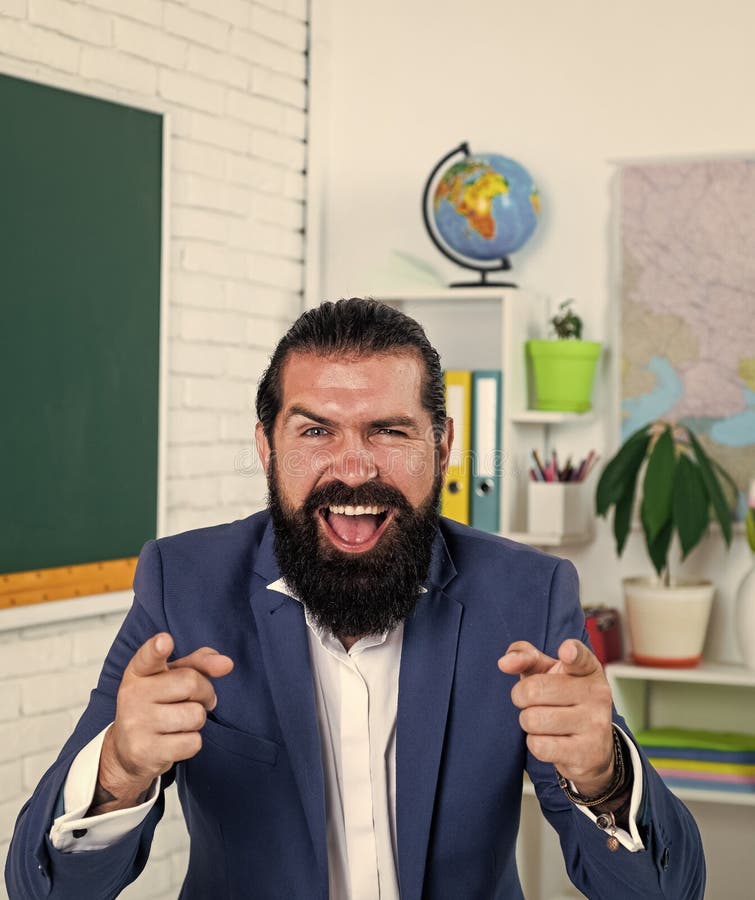 Happy and Successful Teacher Man in Classroom, School Education Stock ...