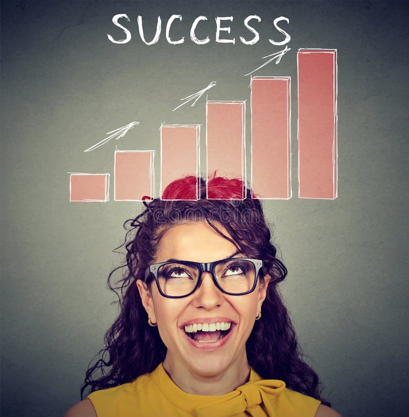 Happy Successful Woman Looking Up at Growing Chart Stock Photo - Image ...