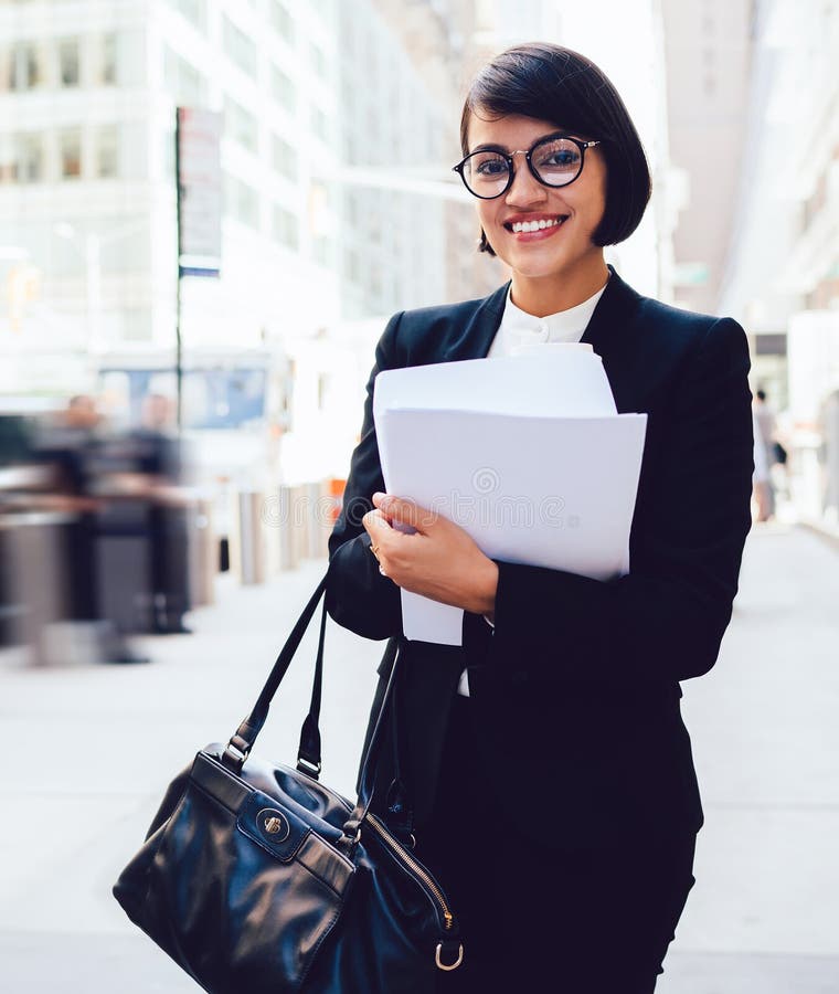 Happy Successful Woman in Optical Spectacles Feeling Good in Downtown ...