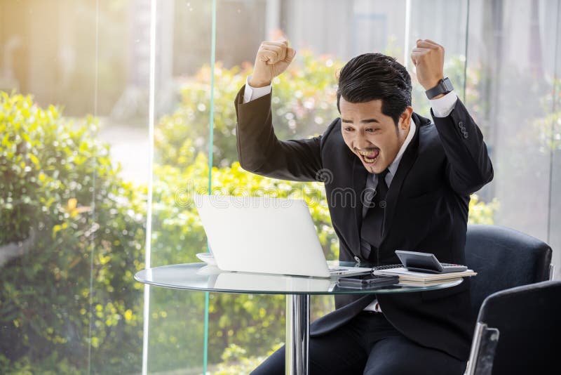 Happy Successful Business Man Using Laptop Computer Stock Image - Image ...