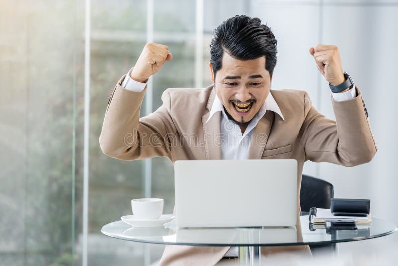 Happy Successful Business Man Using Laptop Computer Stock Photo - Image ...