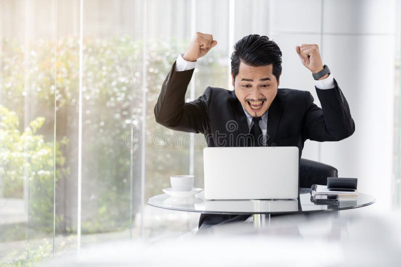Happy Successful Business Man Using Laptop Computer Stock Photo - Image ...