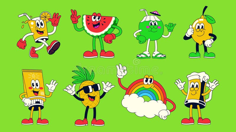 Happy Summer Cartoon Character Set Collection Stock Vector ...