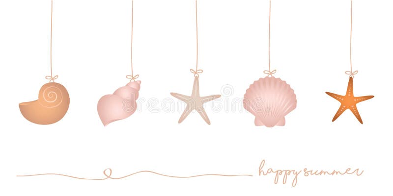 Happy Summer Holiday Banner Set of Hanging Sea Shell Stock Vector ...