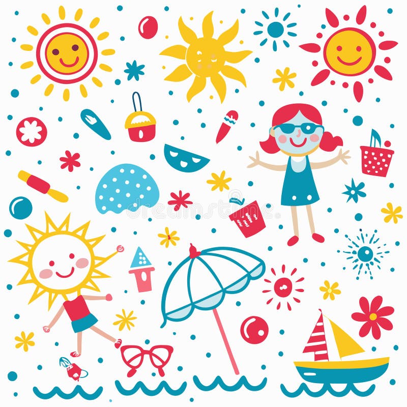 Happy Summer Kids Playing on Beach Stock Vector - Illustration of beach ...