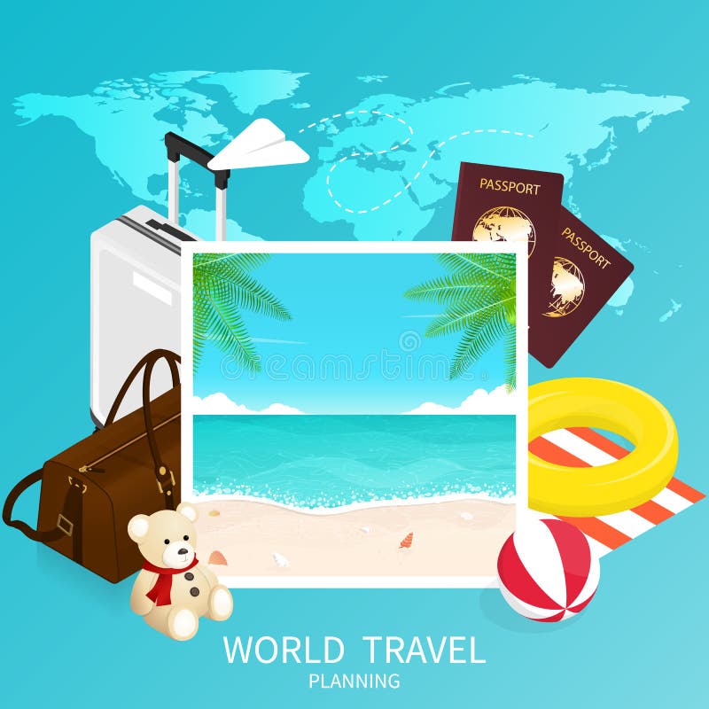 Happy Summer, Tropical Beach. Vacation Travel Plan. Vector Stock Vector ...