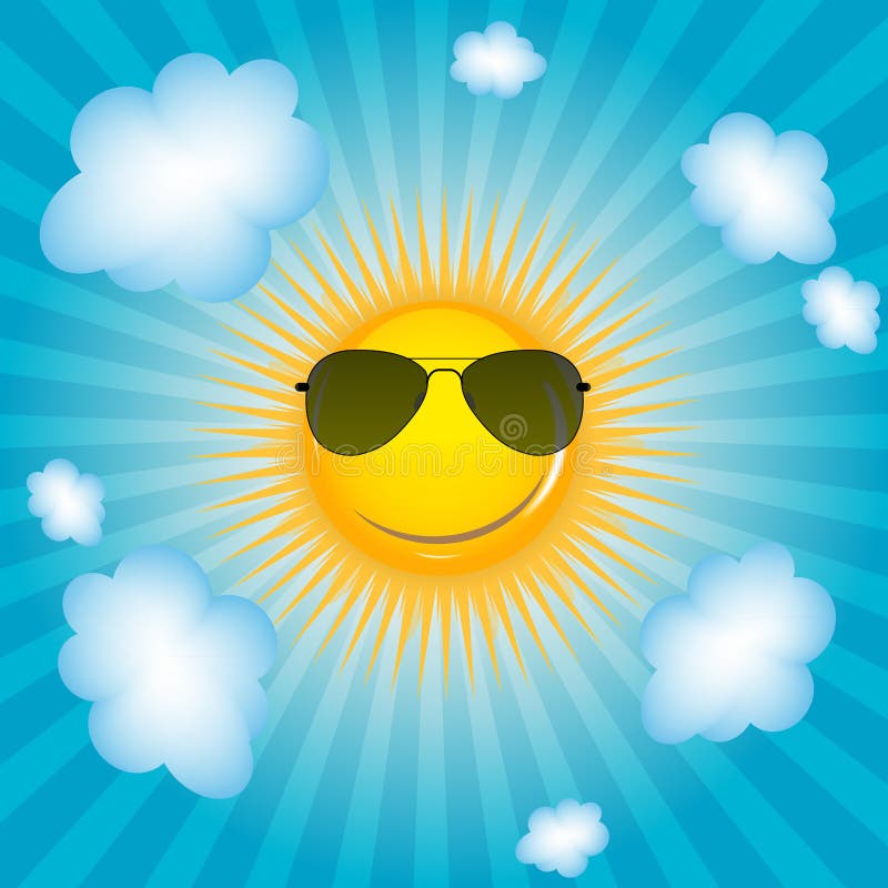 Happy Sun with a Cloud and Rainbow in a Blue Sky Stock Vector ...