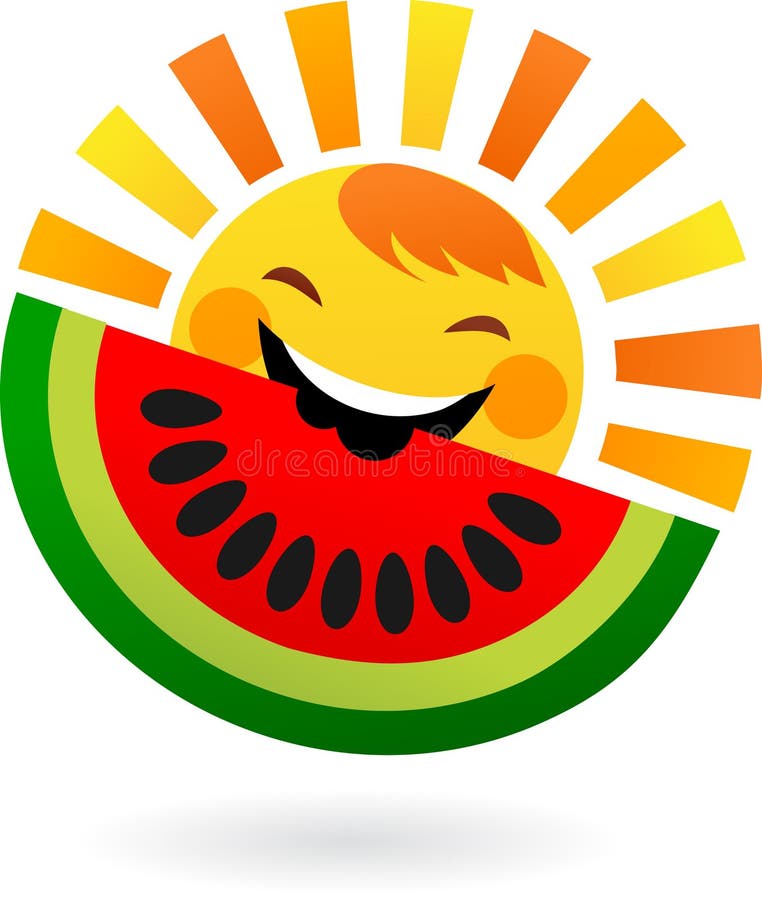 Happy Sun Eating Slice of Watermelon Stock Vector - Illustration of ...