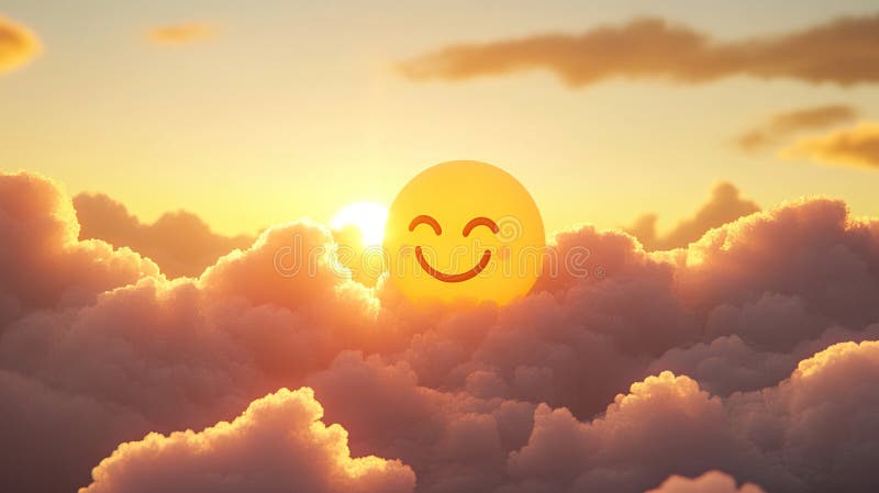 Happy Sun Emoticon in Sunset Clouds Stock Photo - Image of sunset, warm ...