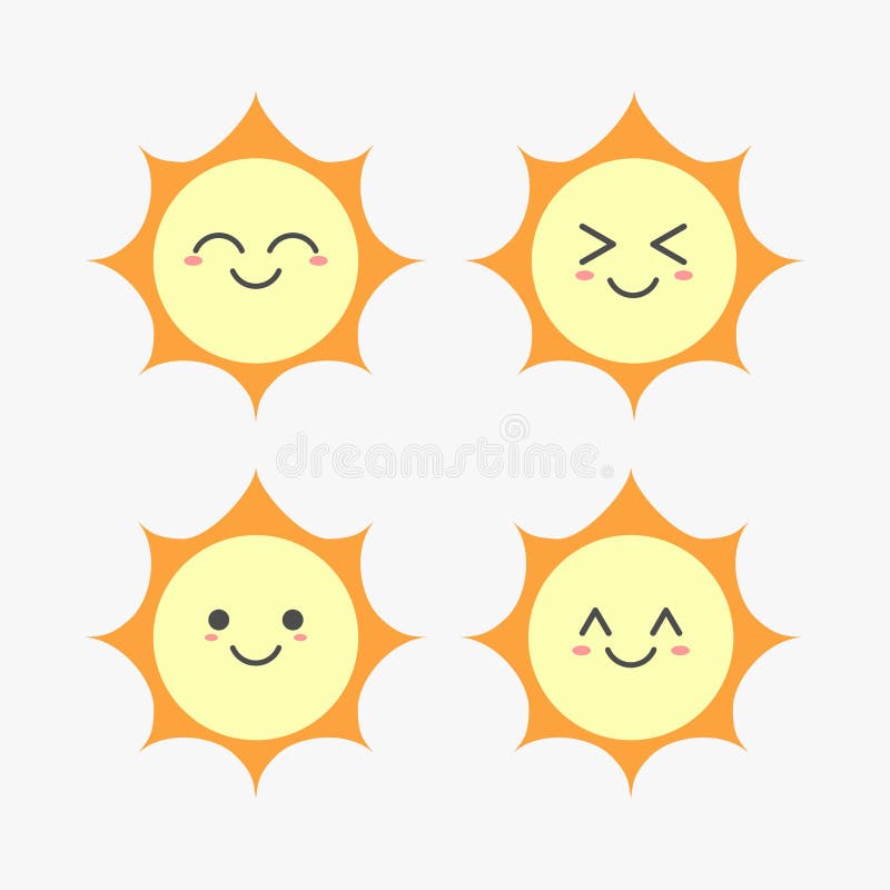 Happy Sun Face Vector Collection Stock Vector - Illustration of nature ...