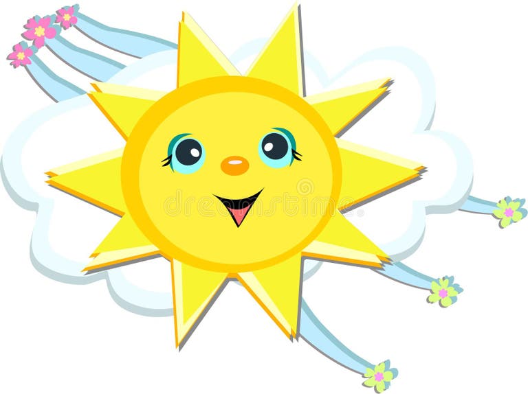 Happy Sun with Flower Streamers Stock Vector - Illustration of clip ...