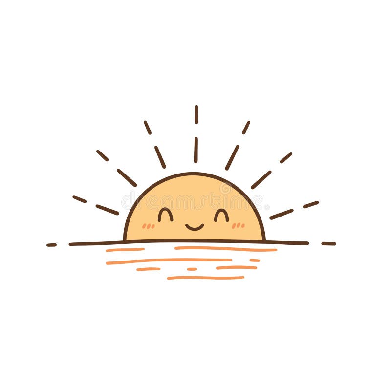 Happy Sun Rising Above Water in a Cheerful Illustration Stock ...