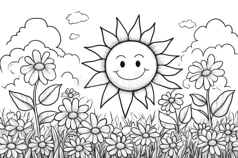 Grass With Flowers Coloring Pages