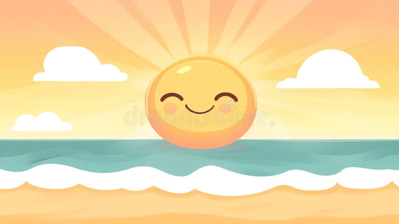 Happy Sun Smiling Over Ocean Beach Sunset Stock Image - Image of ...