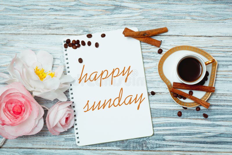 Happy Sunday with a Cup of Coffee Stock Photo - Image of text ...