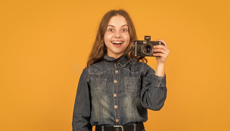 Happy Surprise. Surprised Kid Holding Camera. Looking with Surprise ...