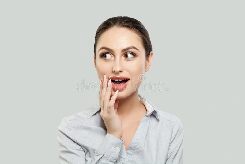 Happy Surprised Woman on White Background Stock Photo - Image of smart ...