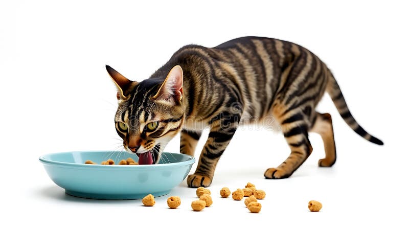 A Happy Tabby Devouring Kibble from a Light Blue Bowl - Generated Using ...