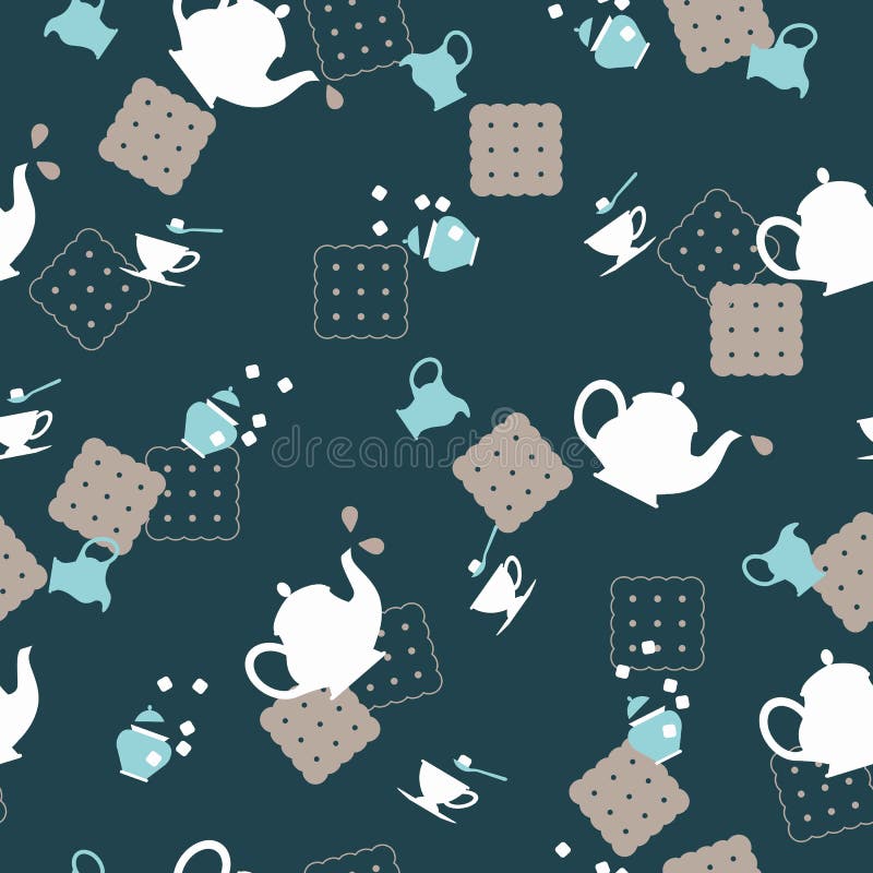 Happy Tea Party and Crackers Vector Graphic Seamless Pattern Stock ...