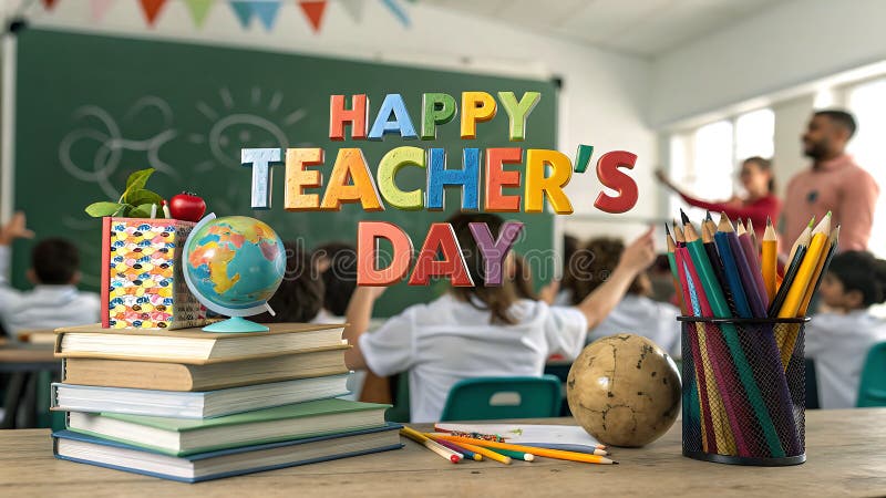 Happy Teacher S Day Classroom Scene Stock Illustration - Illustration ...