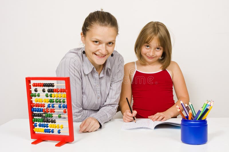 Happy Student and Teacher Learning Together Stock Image - Image of ...