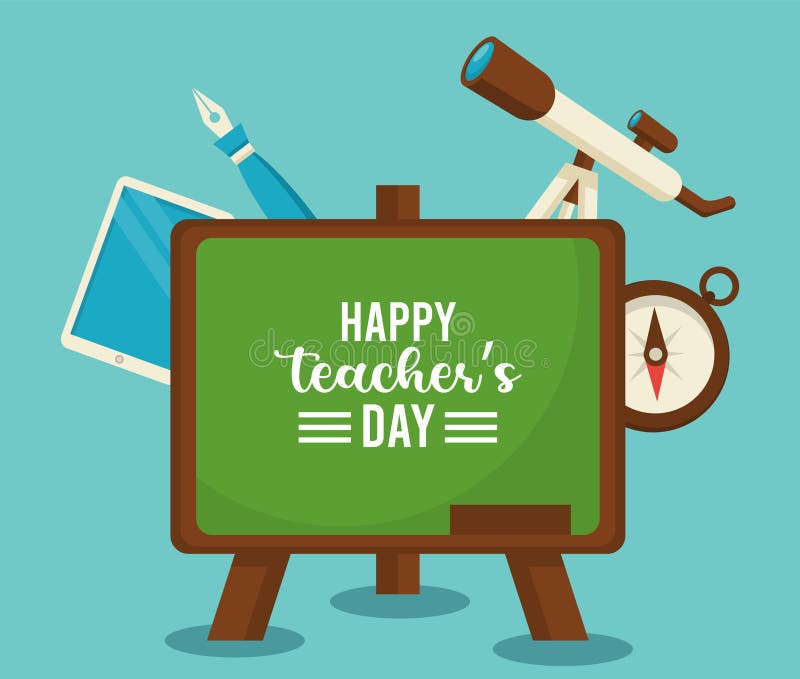 Happy Teachers Day Card with Chalkboard and Telescope Stock Vector ...