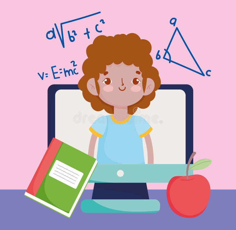 Happy Teachers Day, Student Boy in Video Computer Apple and Book Stock ...