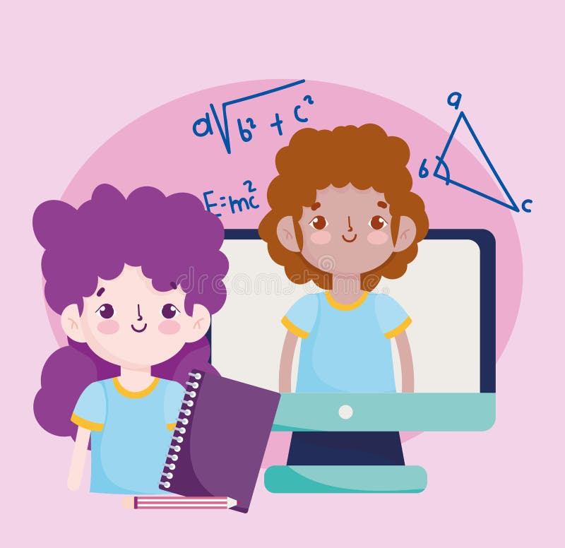 Happy Teachers Day, Students Boy and Girl Computer and Book Stock ...