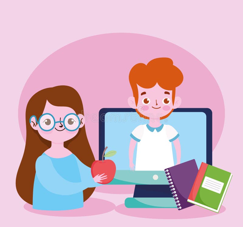 Happy Teachers Day, Teacher and Student Boy Computer Books and Apple ...