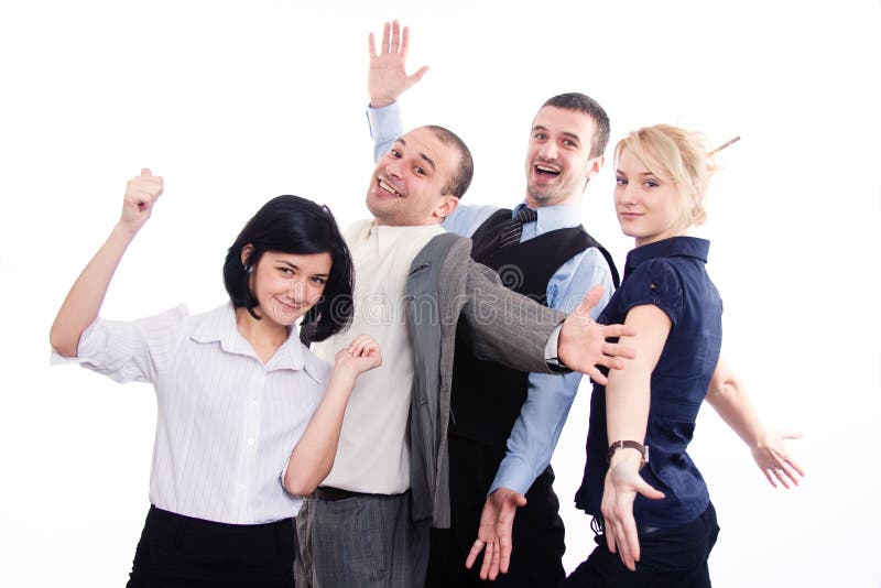 Co-workers Cheering and Celebrating Stock Photo - Image of adult ...