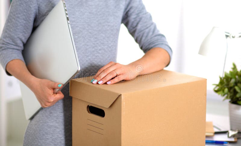 Happy Team of Businesspeople Moving Office Stock Photo - Image of blond ...