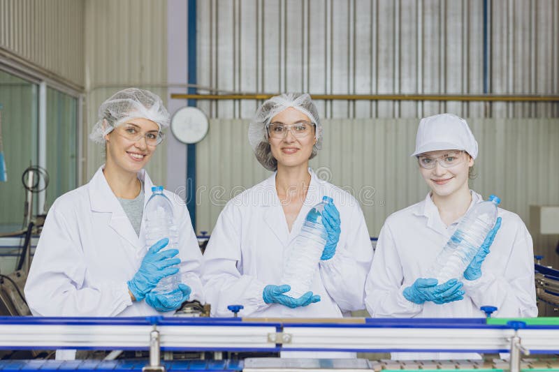 Happy Team Labor Workers in Drinking Water Factory Enjoy Work Water ...