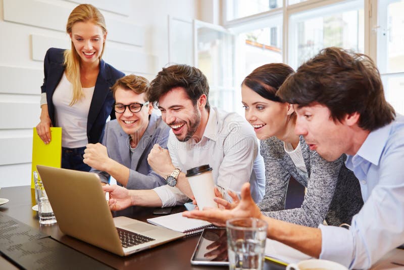 Happy Team Training with Computer Stock Image - Image of communication ...