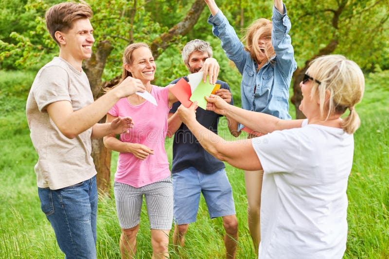 Happy Team of Young People in Team Building Workshop Stock Image ...