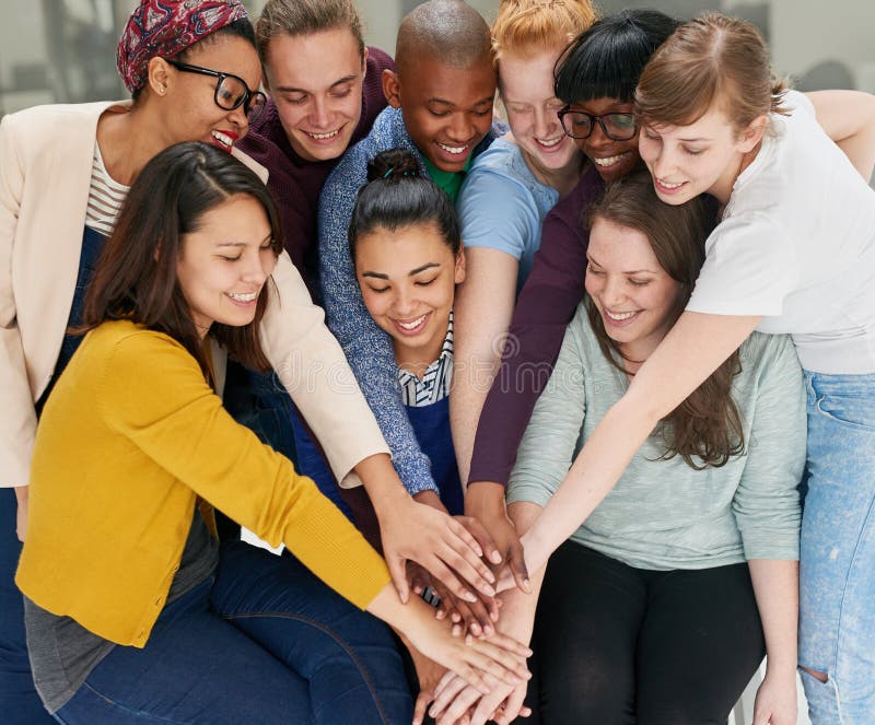 Happy, Teamwork and Business People with Stack of Hands in Office for ...