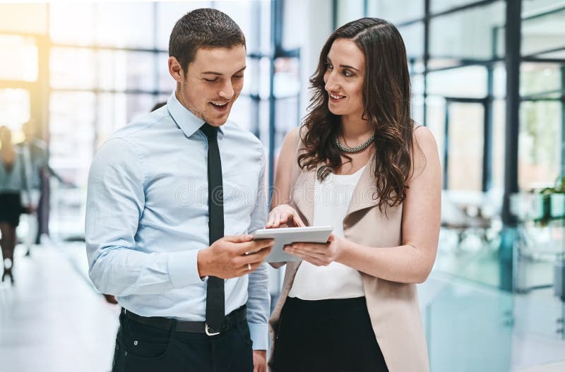 Happy, Teamwork and Business People with Tablet in Corporate Office for ...