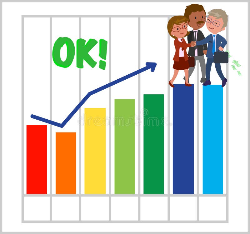 Happy Teamwork with Good Bar Chart Stock Vector - Illustration of ...