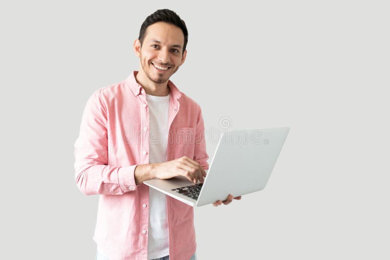 Happy Tech Guy with a Laptop Stock Image - Image of internet, happy ...