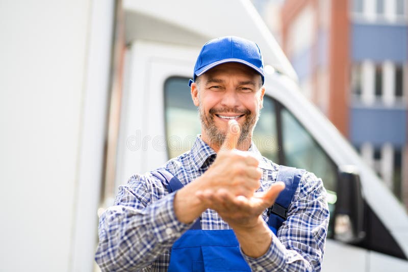 Happy Technician Worker Using Sign Language Stock Photo - Image of ...