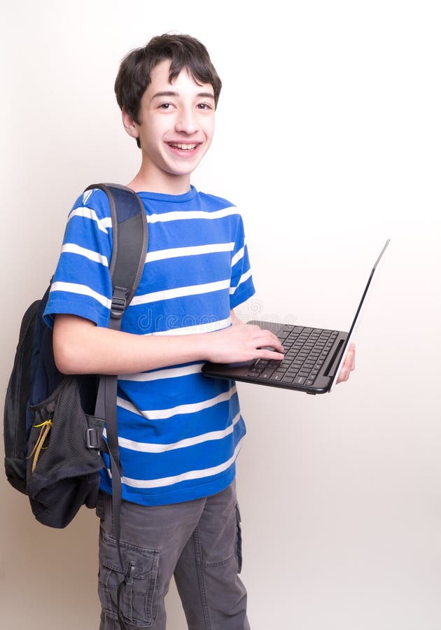 Happy Teen Computer Backpack Stock Photo - Image of real, computer ...