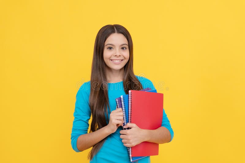 Happy Teen Girl Wuth School Notebook for Making Notes, Study Stock ...