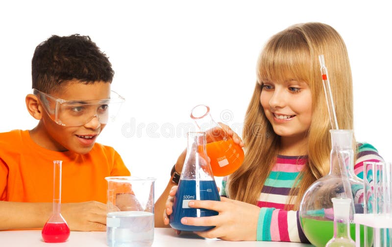 Happy teen kids in the lab stock photo. Image of childhood - 28724728