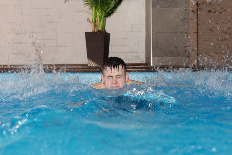 A Happy Teen Swims in Pool, Water Stock Photo - Image of happiness ...