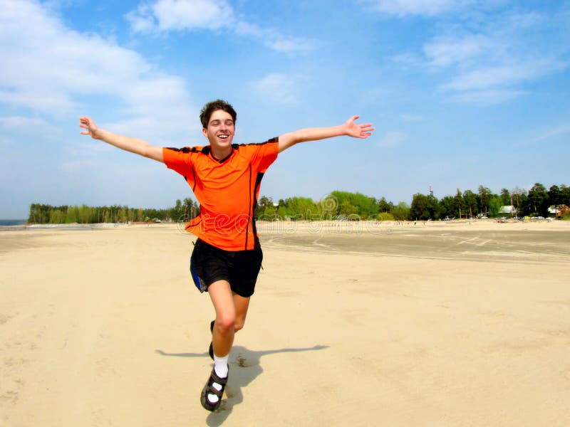 Happy teenager running stock image. Image of nature, active - 9416511