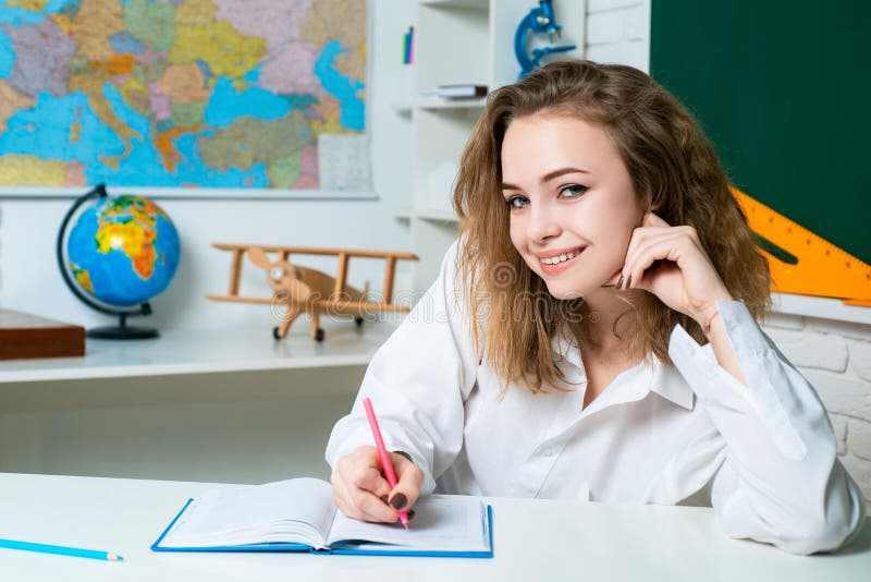 Happy Teenager Student in Classroom. Ready To Learn in Hight School ...