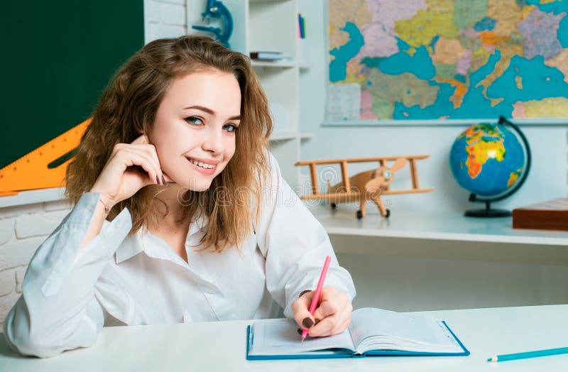 Happy Teenager Student in Classroom. Ready To Learn in Hight School. Stock Image - Image of ...