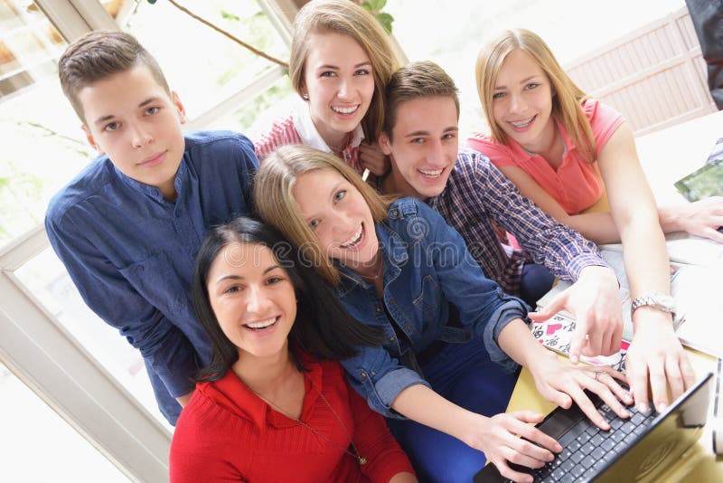 Happy Teens Group in School Stock Image - Image of beautiful, learning ...